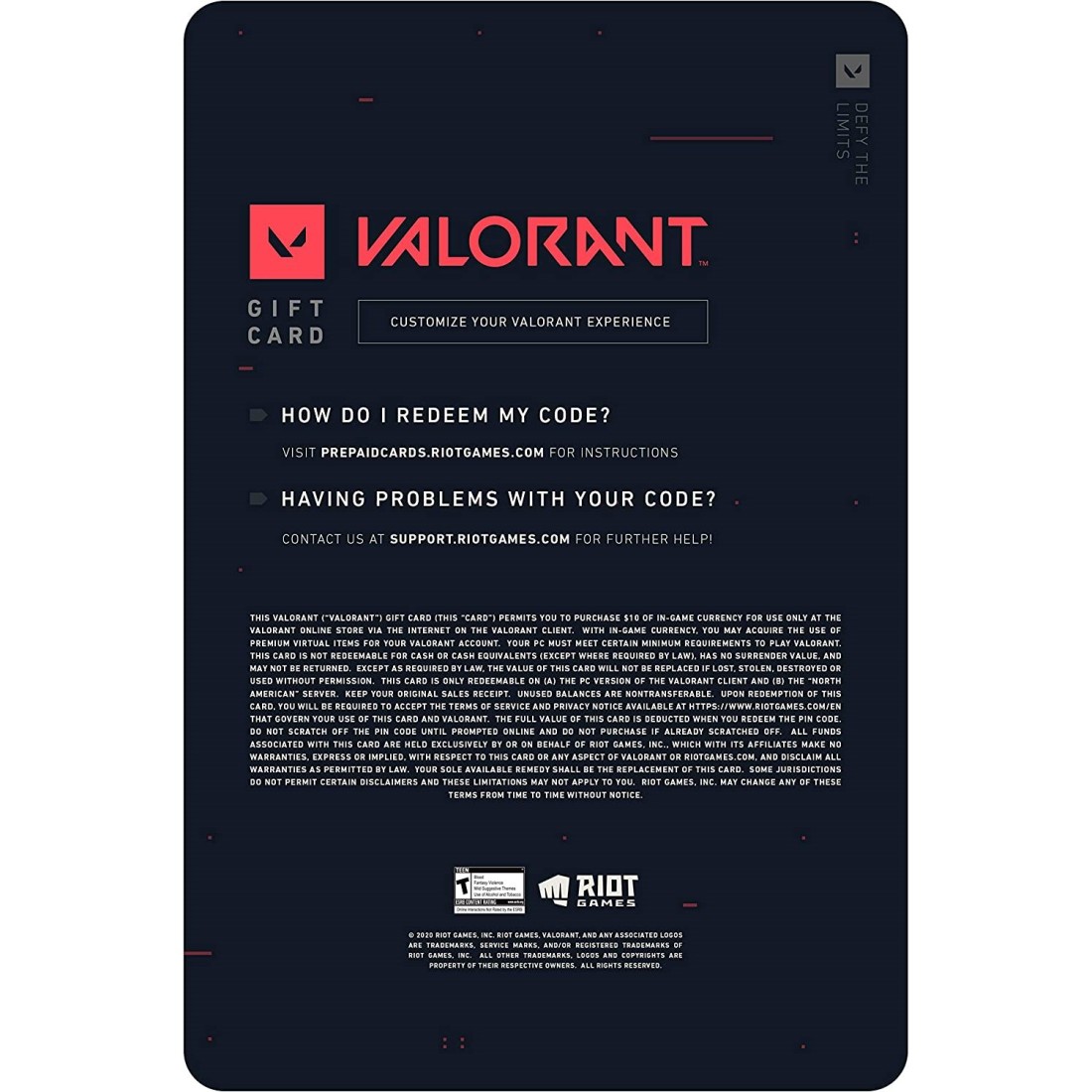 Riot 100 Usa Valorant Gift Card Pc Digital Code Valorant